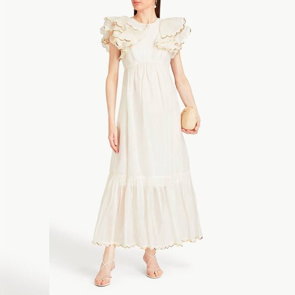Zimmermann | Dresses | Zimmermann Dancer Ivory Linen Silk Scalloped ...